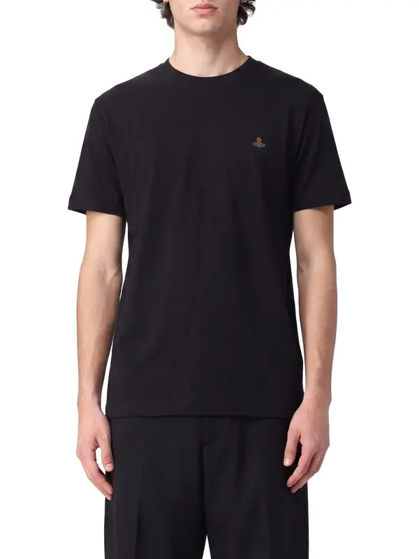 VIVIENNE WESTWOOD Cotton T-shirt With Contrast Embroidered Orb Logo On The Chest - Black