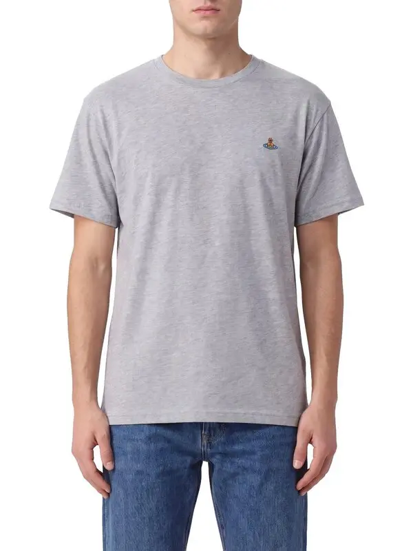 VIVIENNE WESTWOOD Cotton T-shirt With Contrast Embroidered Orb Logo On The Chest - Grey
