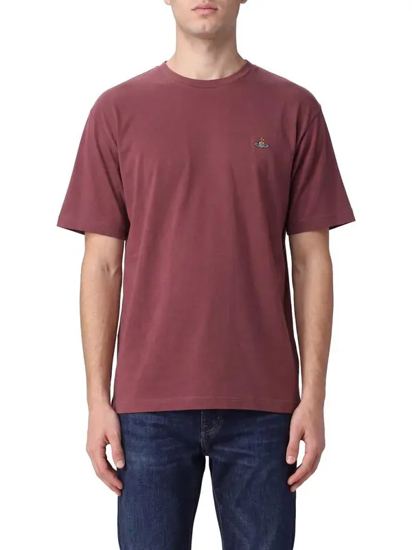 VIVIENNE WESTWOOD Cotton T-shirt With Contrast Embroidered Orb Logo On The Chest - Red