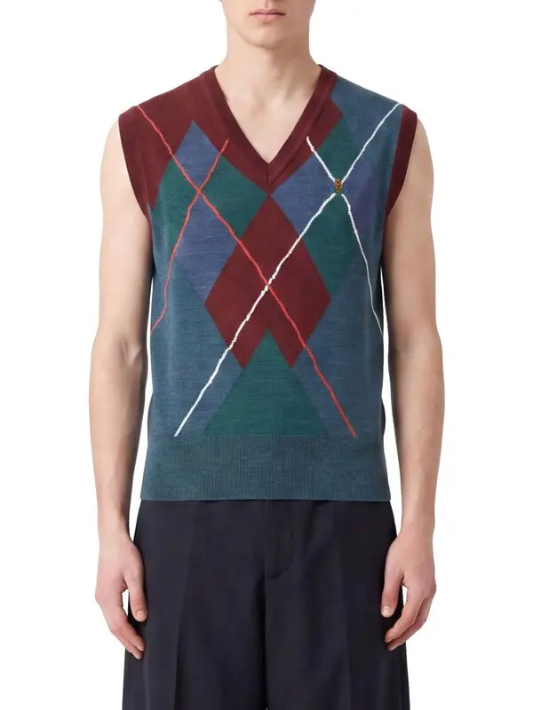 VIVIENNE WESTWOOD Argyle Wool-blend Knitted Vest With Embroidered Orb Logo - Multicolor