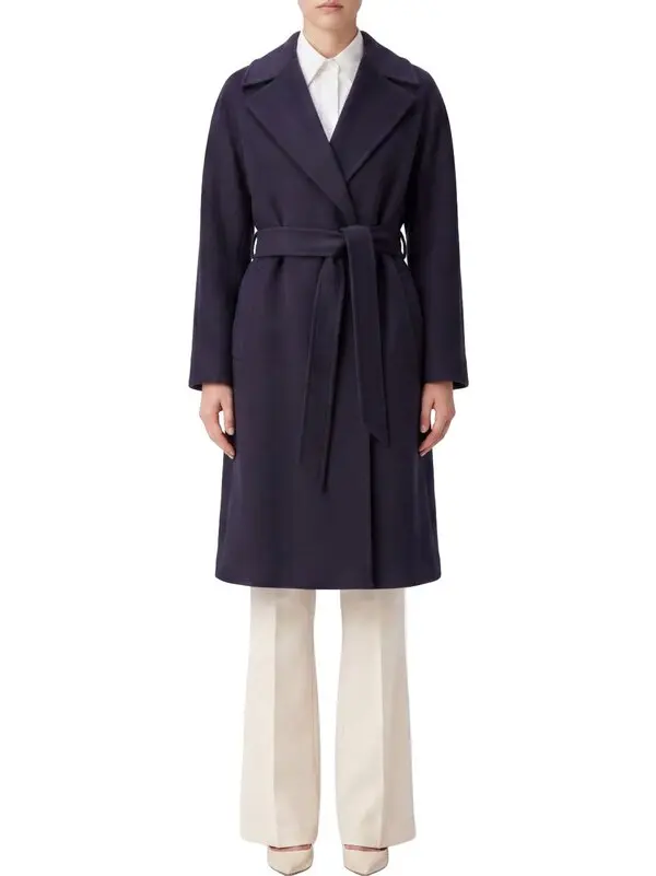 Max Mara Belted Virgin Wool Robe Coat With Dropped Shoulders - Blue