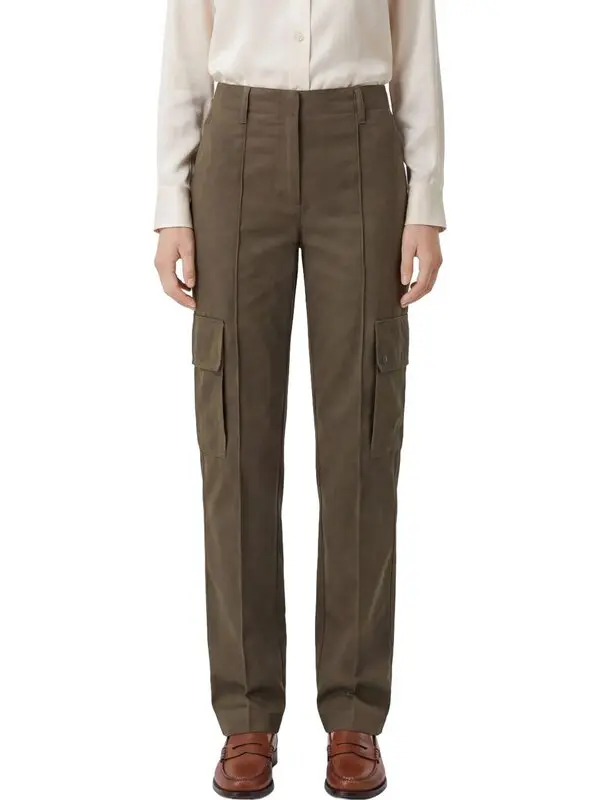 Burberry High-waisted Slim Fit Cotton-blend Cargo Trousers - Green