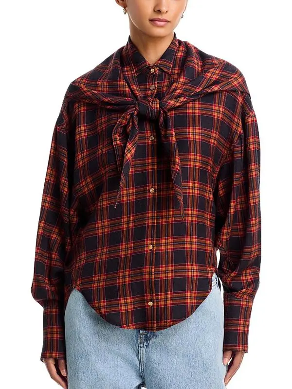 Essentiel Antwerp Kiss Oversized Printed Shirt With Removable Scarf - Firestarter