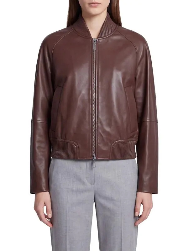 Sportmax Leather Bomber Jacket - Brown
