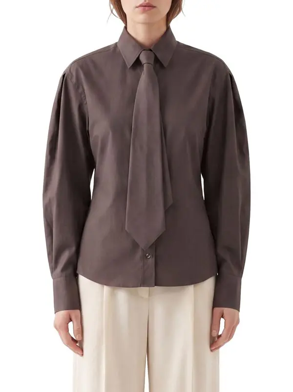 Brunello Cucinelli Tie-detailed Button-up Shirt - Cocoa