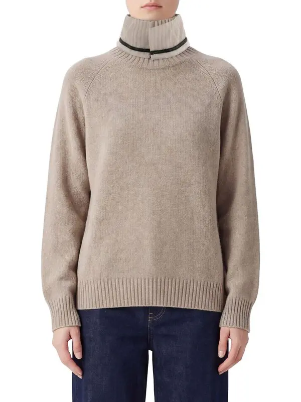 Brunello Cucinelli Pure Cashmere Turtleneck Jumper With Jewel Detail - Beige