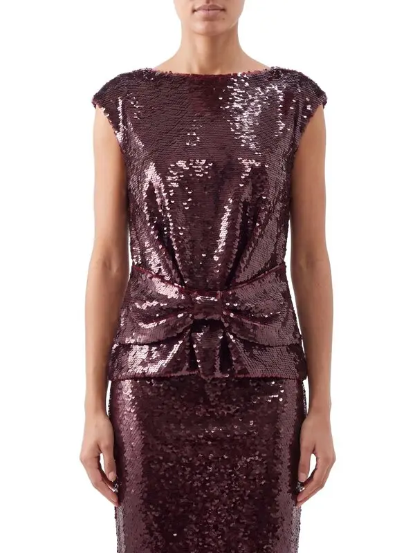 Simone Rocha Sequin Embellished Bow Detail Top - Red