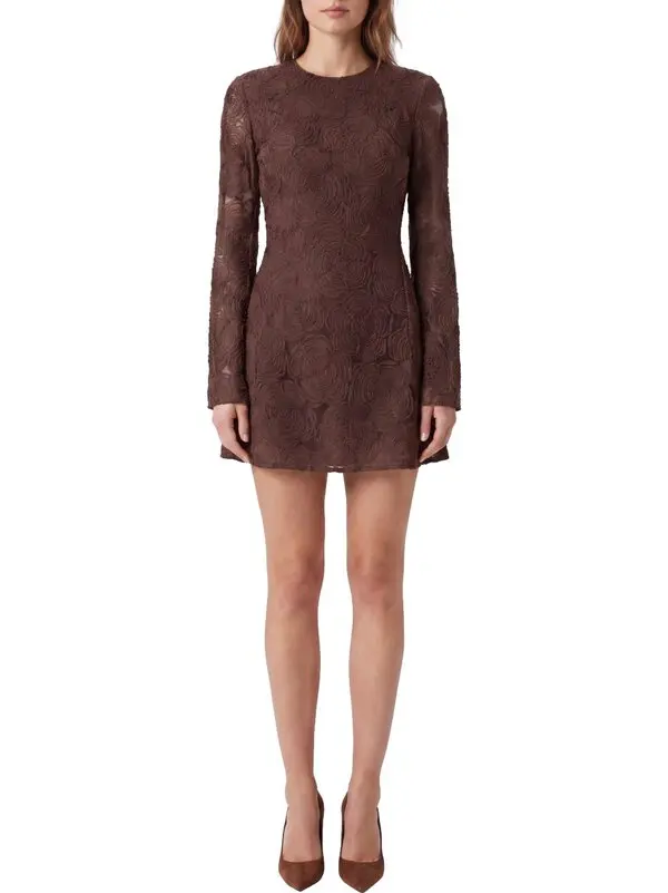 ROTATE BY BIRGER CHRISTENSEN Floral Print Long-sleeved Mesh A-line Mini Dress - Brown