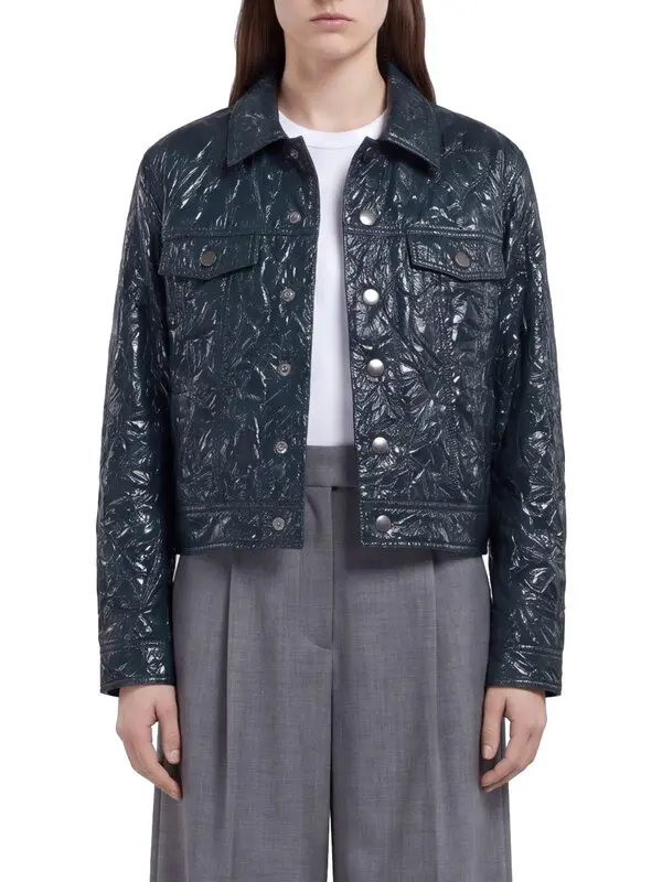 Marni Crinkled-effect Faux Leather Cropped Jacket With Buttons - Black