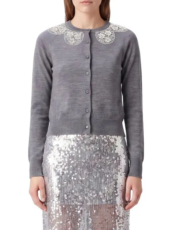 Simone Rocha Embellished Button Detailed Fine Knit Pullover - Grey