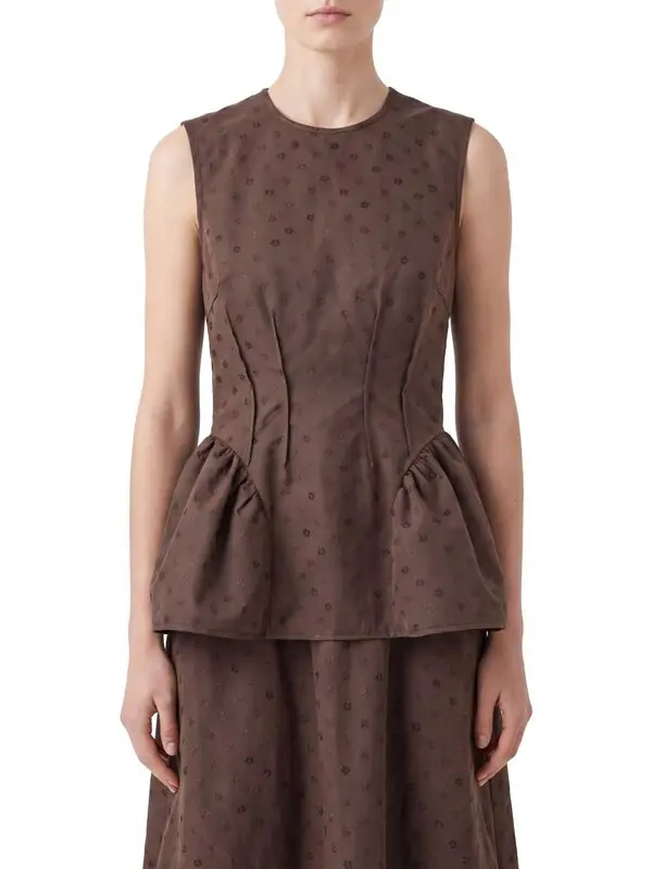 Cecilie Bahnsen Floral Peplum Sleeveless Top - Brown