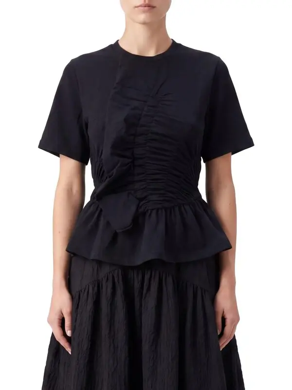 Cecilie Bahnsen Ruched Detail Short-sleeved Stretch-cotton T-shirt - Black