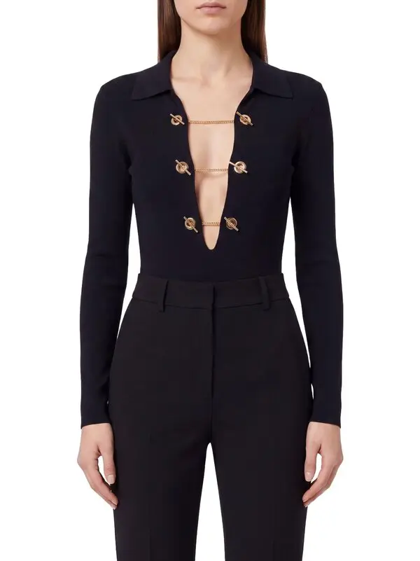 Elisabetta Franchi Long Sleeve Plunge Bodysuit - Blue