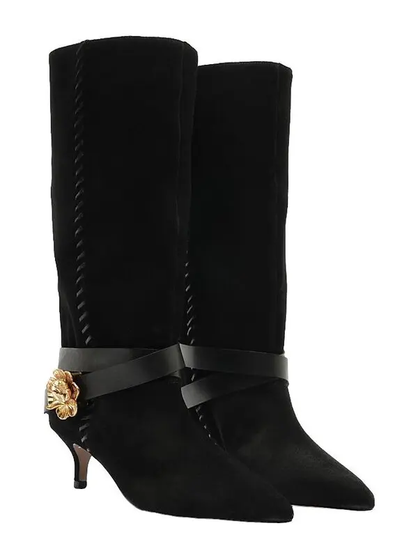 Farm Rio Kitten Belted Suede Boots - Black