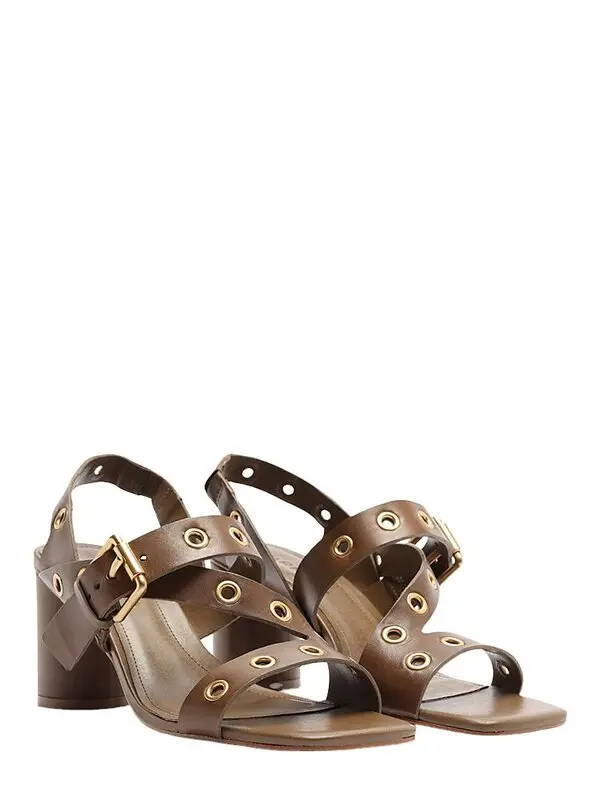 Farm Rio Grommet Block Heel Leather Sandals - Sand