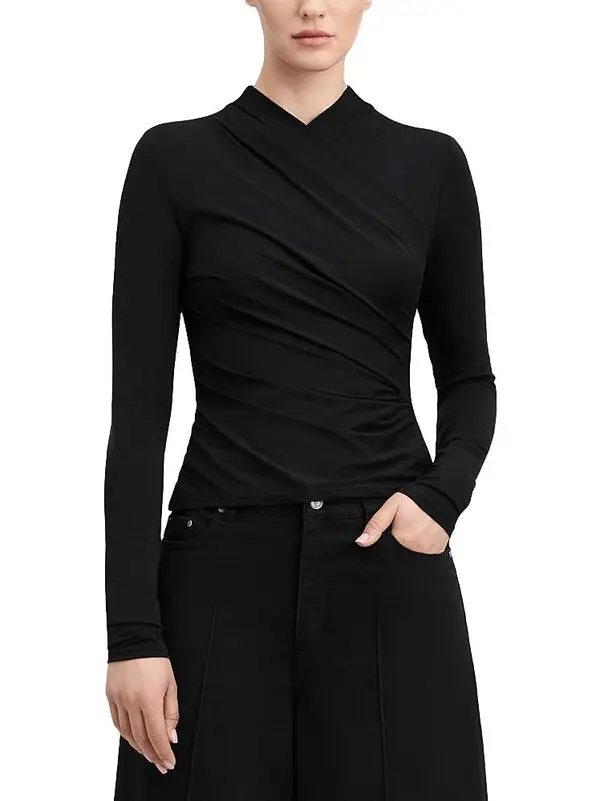 Derek Lam 10 Crosby Isaiah Draped Long Sleeve Wrap Top - Black