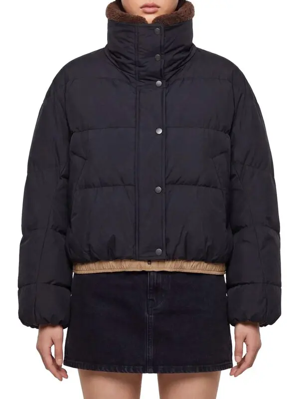 Brunello Cucinelli Short Quilted Cotton Down Jacket With Fur Collar - Black