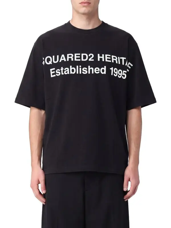 Dsquared2 Relaxed Fit Cotton Logo T-shirt With Dropped Shoulders - Black