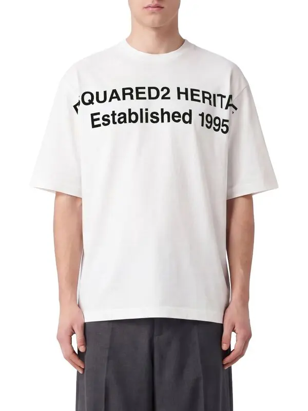 Dsquared2 Relaxed Fit Cotton Logo T-shirt With Dropped Shoulders - White