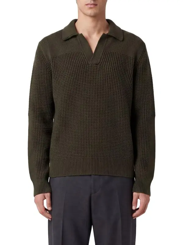 FERRAGAMO Textured Collared Long Sleeve Jacket - Olive