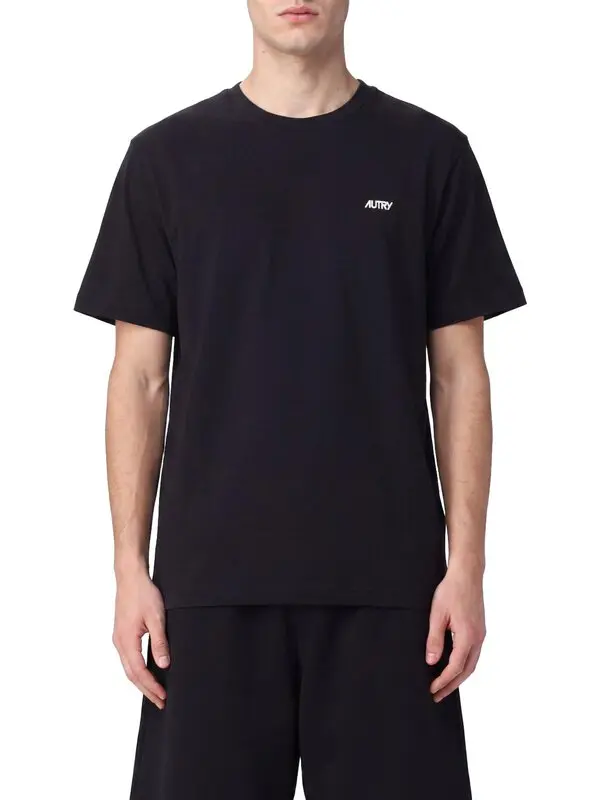 AUTRY Crewneck Cotton T-shirt With Contrasting Embroidered Logo - Black