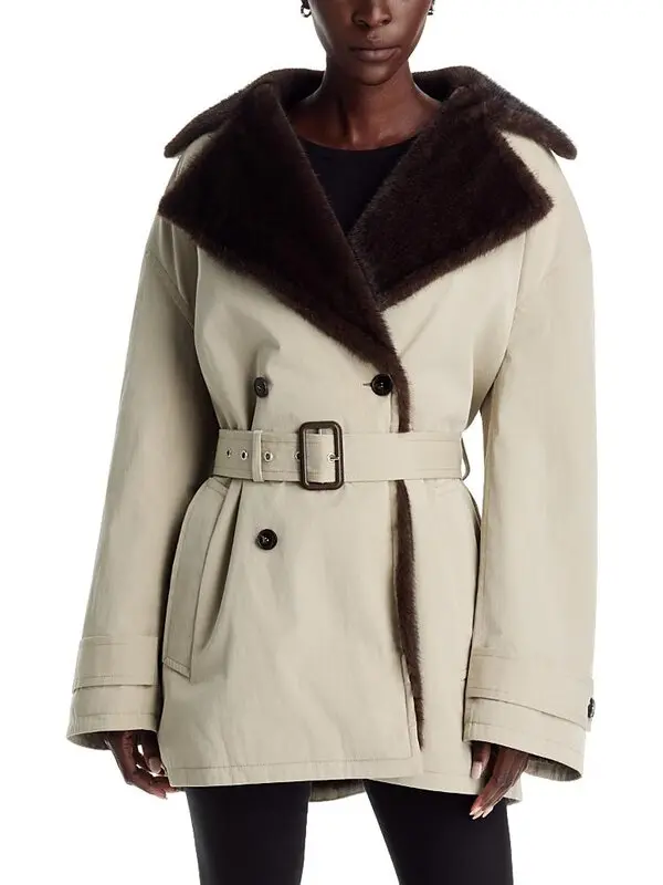 Alexander Wang Faux Fur Lined Trench Coat - Stone