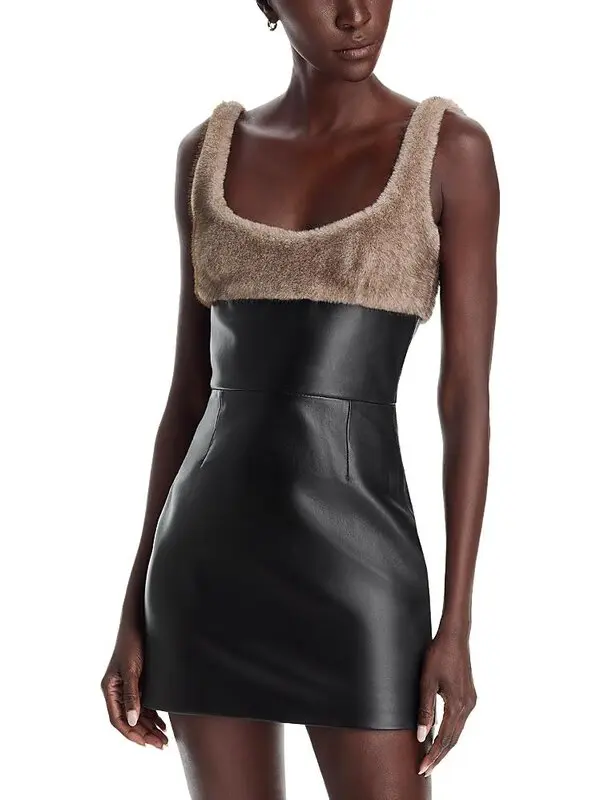 Alexander Wang Tailored Leather And Faux Fur Mini Dress - Black/grey