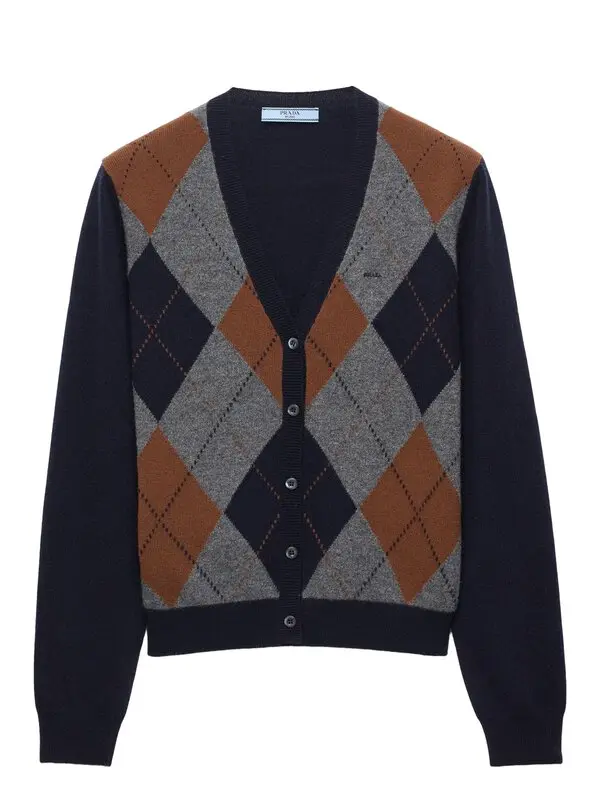 Prada Argyle Cashmere Cardigan - Blue