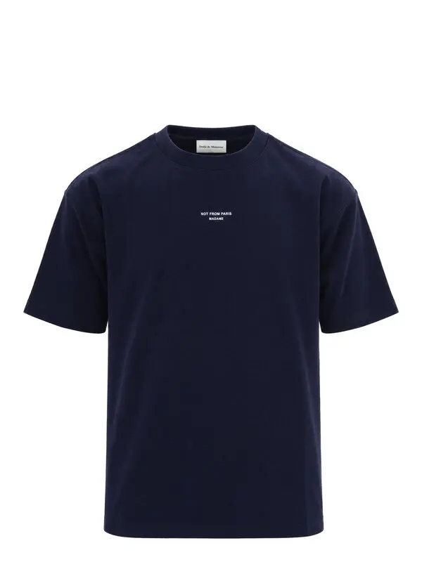 Drole De Monsieur Cotton Crewneck Graphic T-shirt - Navy