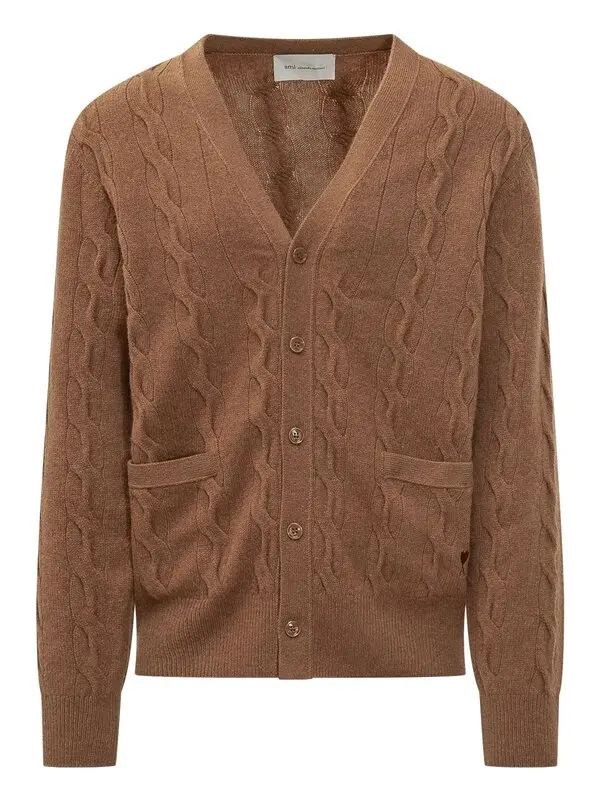 AMI Paris V-neck Cardigan - Camel