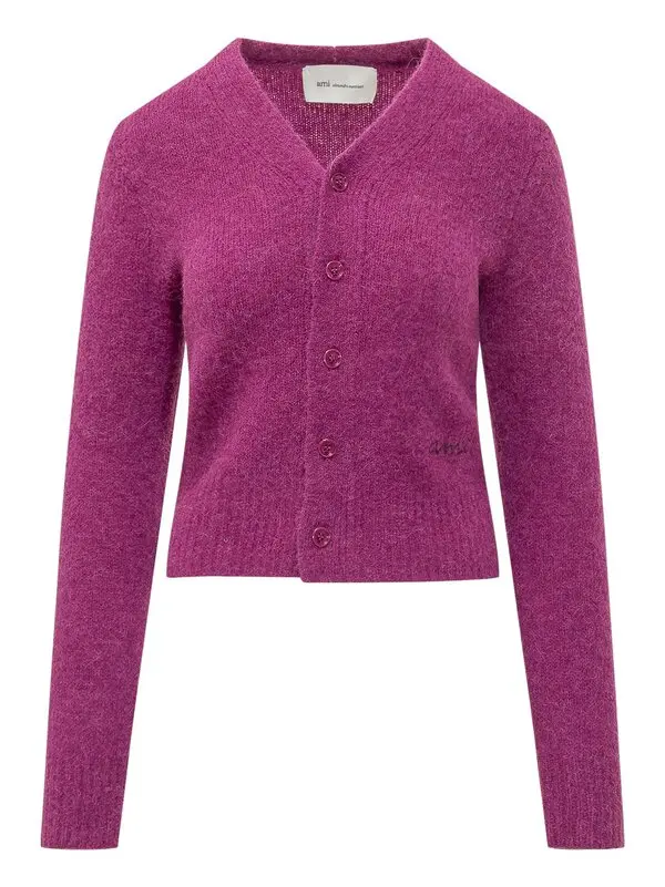 AMI Paris V-neck Cardigan - Fuchsia