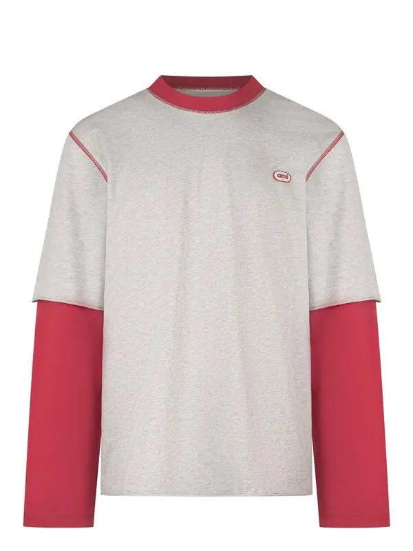 AMI Paris Ds Logo T-shirt - Gris Cendre