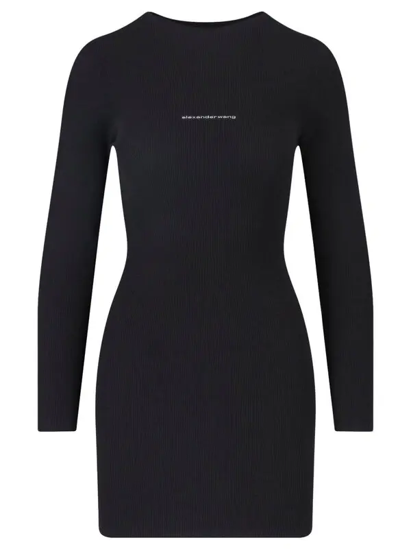 Alexander Wang Ribbed Long-sleeve Mini Dress - Black