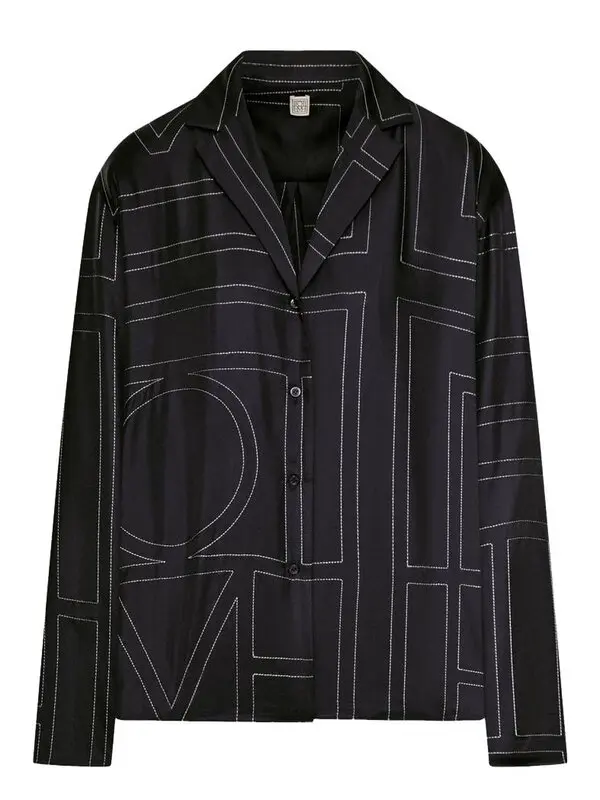 TOTEME Silk Shirt With Monogram Embroidery - Black