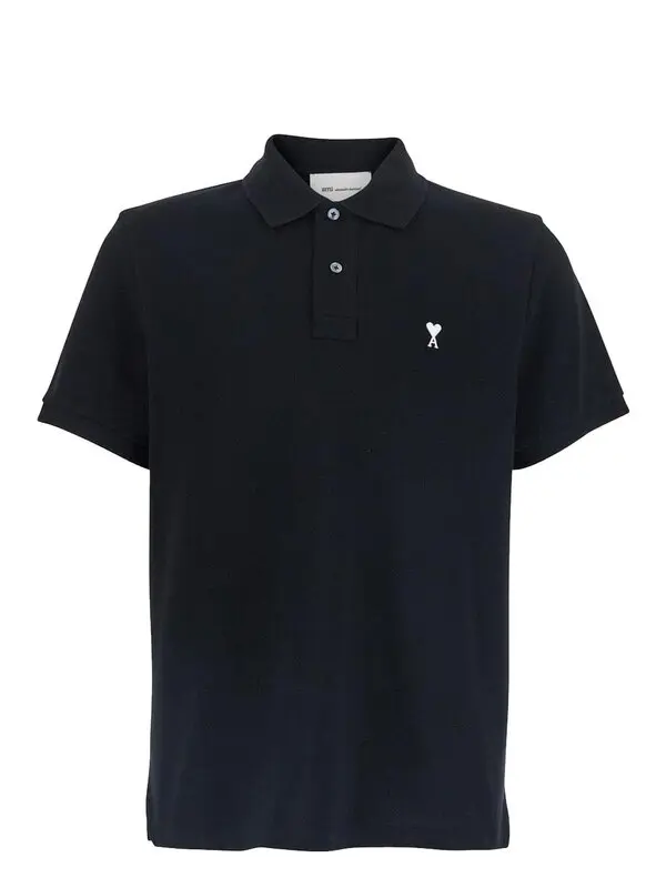AMI Paris Polo Shirt With De Coeur Logo Embroidered On The Front In Cotton For - Black