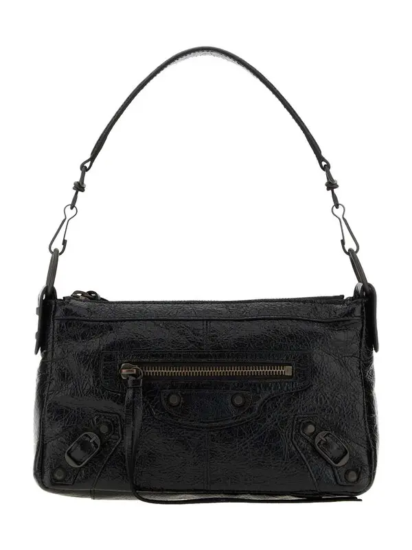 Balenciaga Leather Mini Le City Moto Shoulder Bag - Black