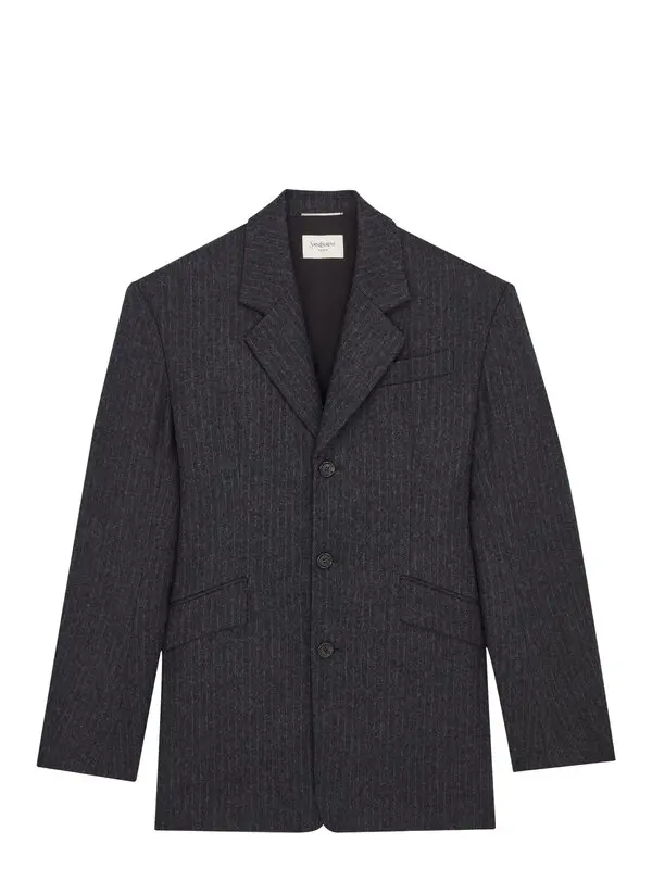 Saint Laurent 40's Single-breasted Jacket In Pinstripe Brushed Wool Felt - Anthracite Gris