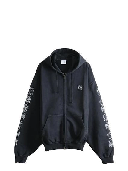 Vetements Biker Cross Sleeves Zip-up Hoodie - Black