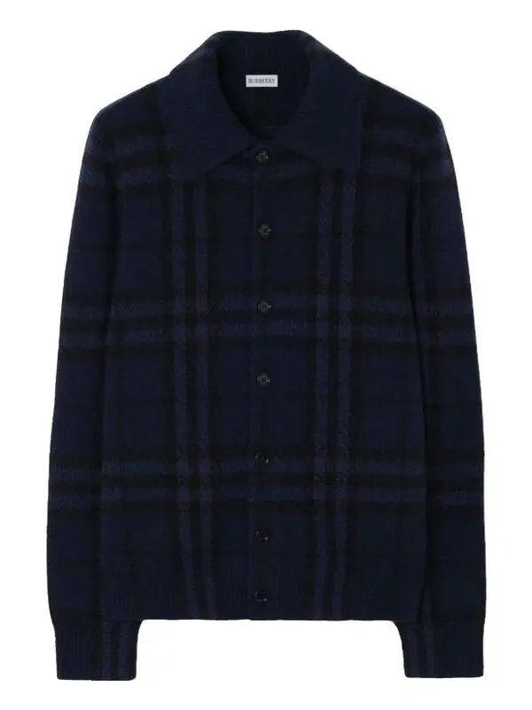Burberry Check Cashmere Cardigan - Navy