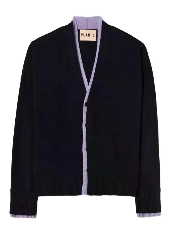 Plan C Contrast-trim Merino Cardigan - Blue