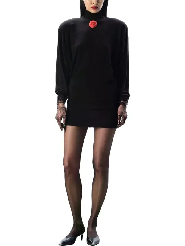 MANURI Rossie Floral-appliqué Mini Dress - Black