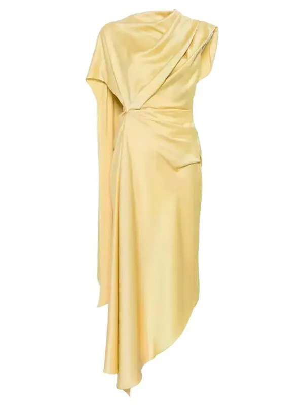DE LA VALI Lunessa Draped Asymmetric Dress - Yellow