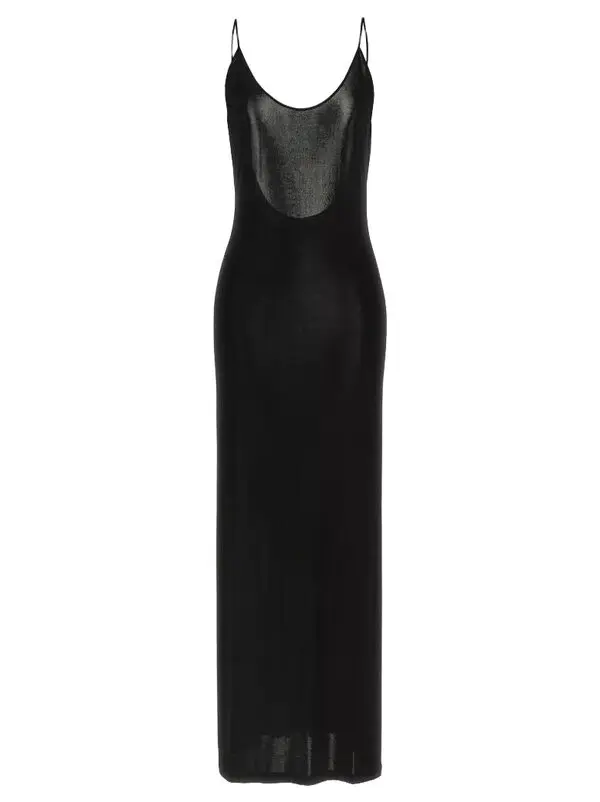 Saint Laurent Cassandre Chain Backless Knit Dress - Black