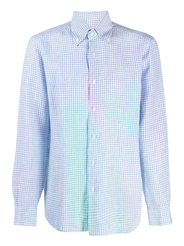 BARBA NAPOLI Gingham Check Pattern Shirt - Blue