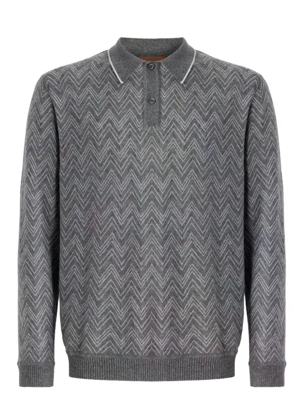 Missoni Long-sleeve Cashmere Zig Zag Polo Shirt - Grey