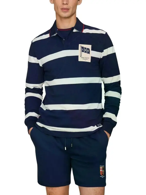 HACKETT LONDON Striped Long-sleeve Polo Shirt - Blue