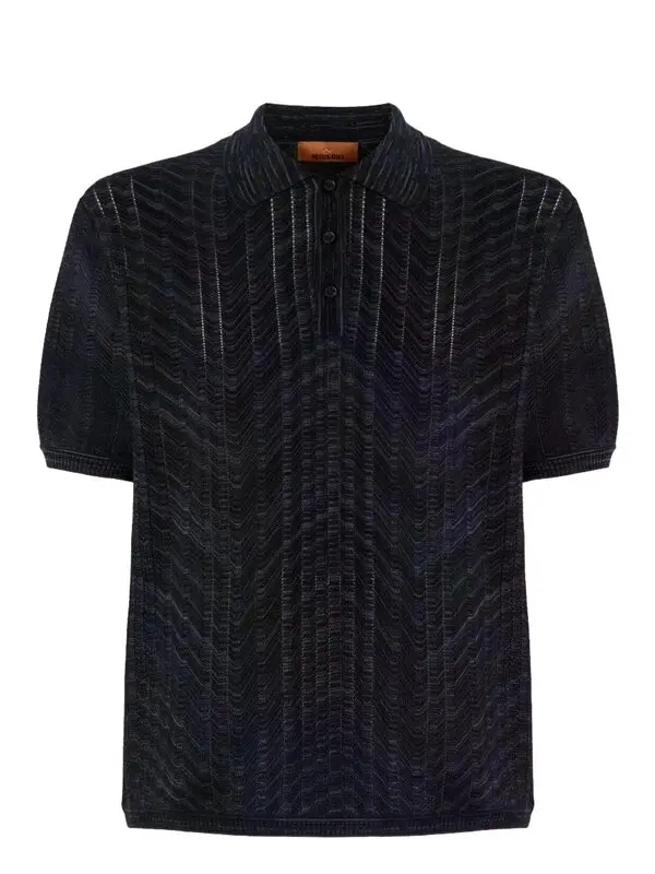 Missoni Openwork Knit Cotton And Viscose Polo Shirt - Black
