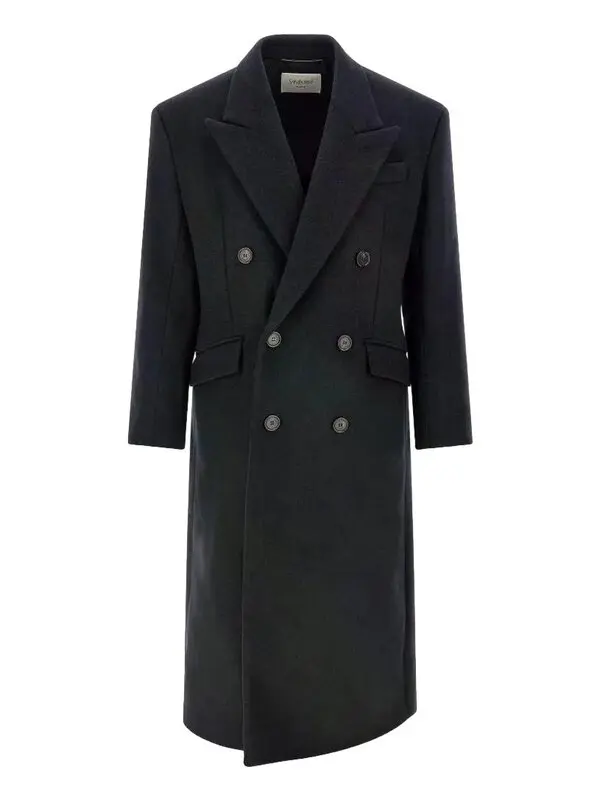 Saint Laurent Long Coat In Double-face Wool Felt - Blue