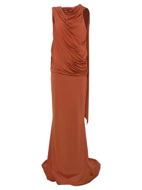 DE LA VALI Lurna Draped Jersey Maxi Dress - Brown