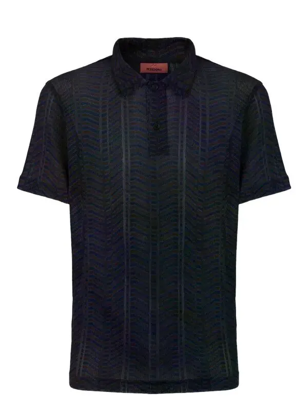 Missoni Viscose And Cotton Polo Shirt With Greek Key Motif - Blue
